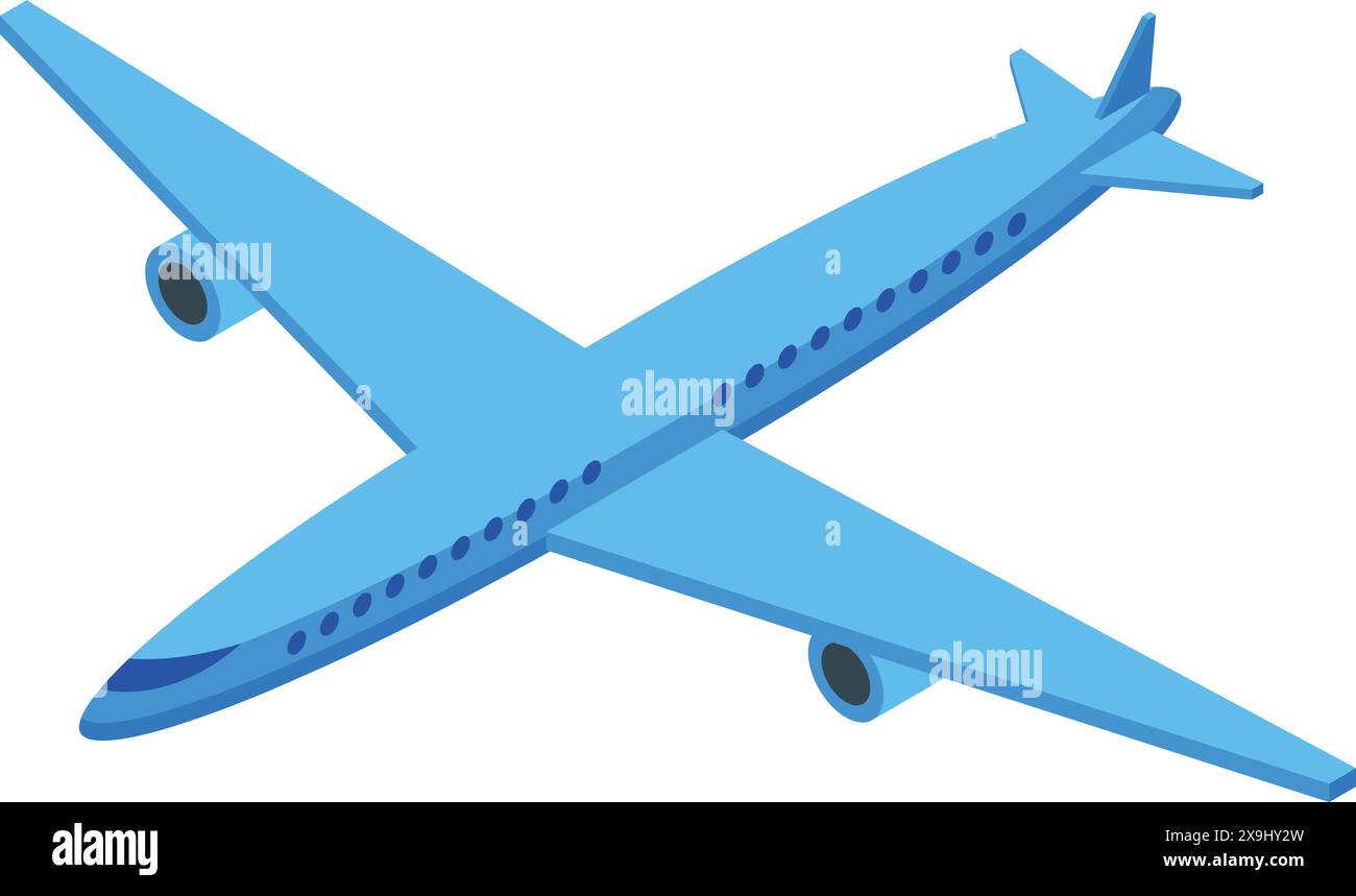 Vector illustration of a blue cartoon airplane, top view, isolated on ...