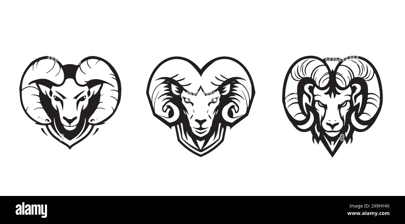 Aries graphic icon. Head ram black sign isolated on white background ...