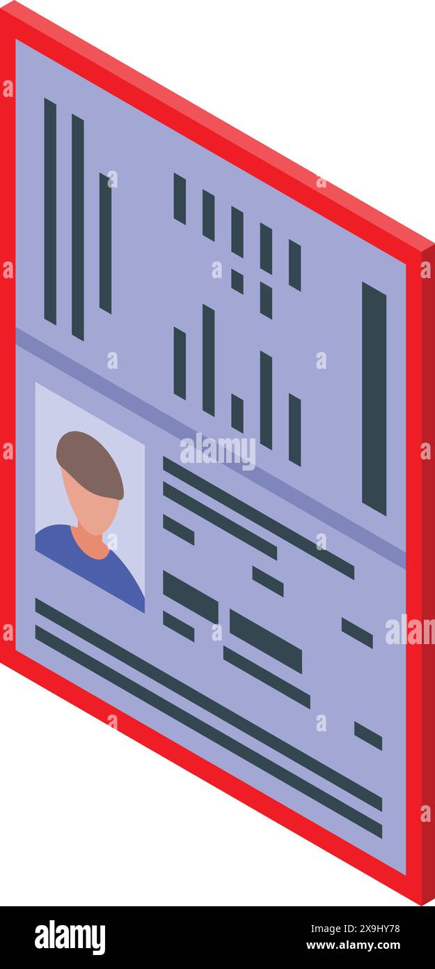 Vector illustration of an isometric id card, featuring a photo and text ...