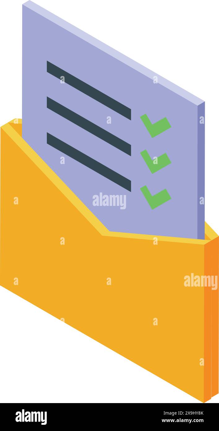 3d isometric illustration of a checklist inside a yellow folder icon, symbolizing organization ...