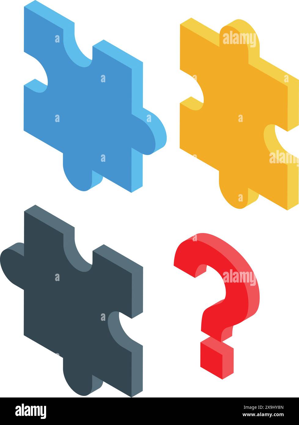 Isometric View Of 3d Puzzle Pieces With A Floating Red Question Mark Symbolizing Problemsolving