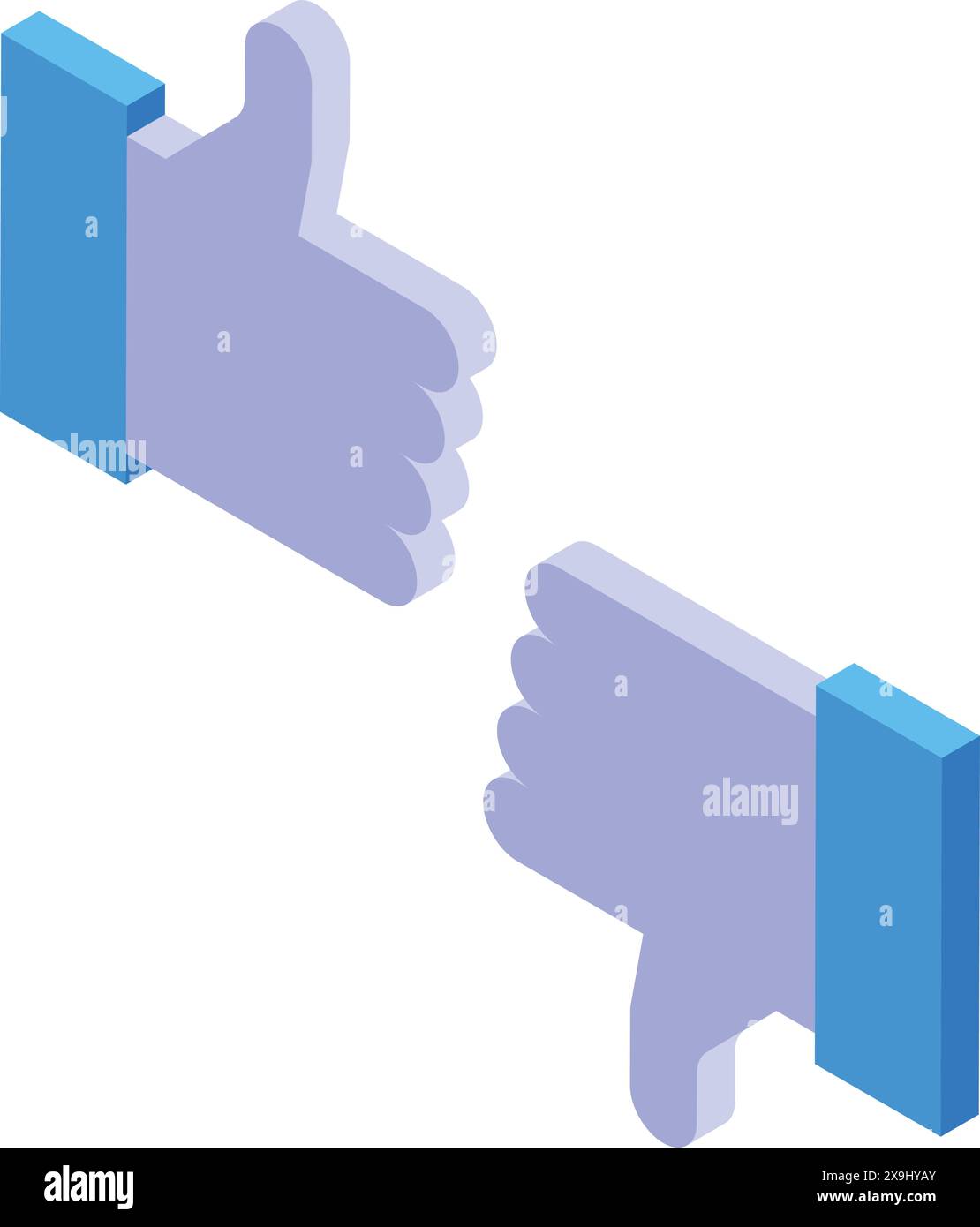 Pair of 3d isometric thumbs up and thumbs down icons in blue color ...