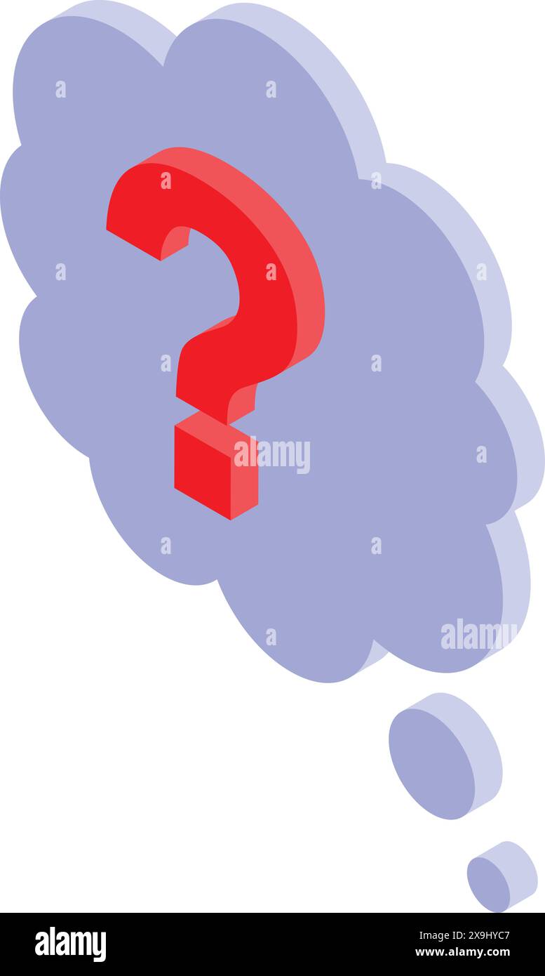3d illustration of a purple question mark in a thought bubble ...