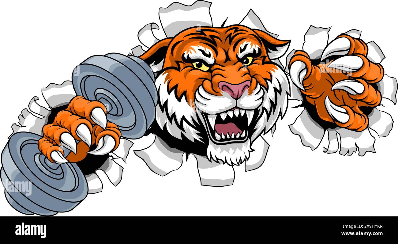 Tiger Weight Lifting Dumbbell Gym Animal Mascot Stock Vector Image ...