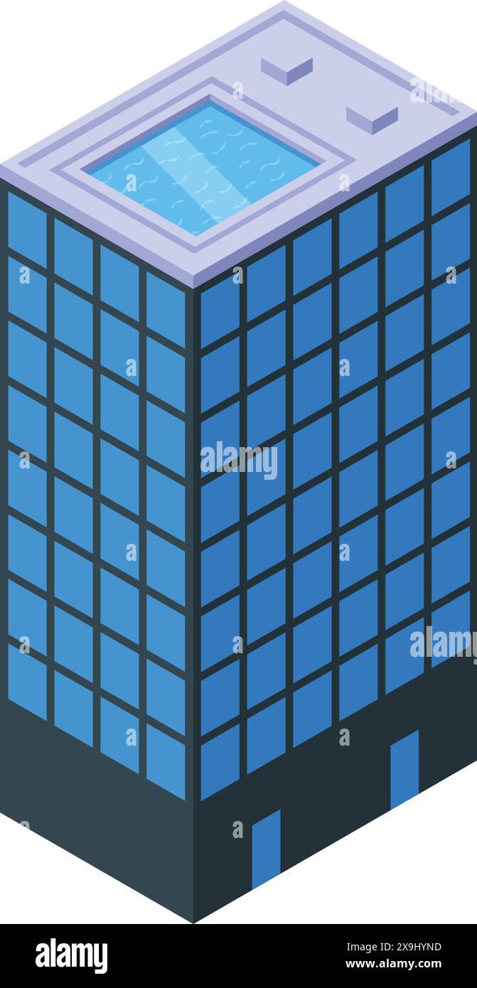 3d isometric illustration of a modern skyscraper with a glass facade ...