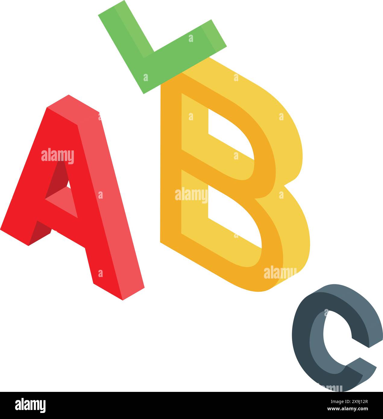 Vibrant 3d rendered letters a, b, and c, perfect for educational ...