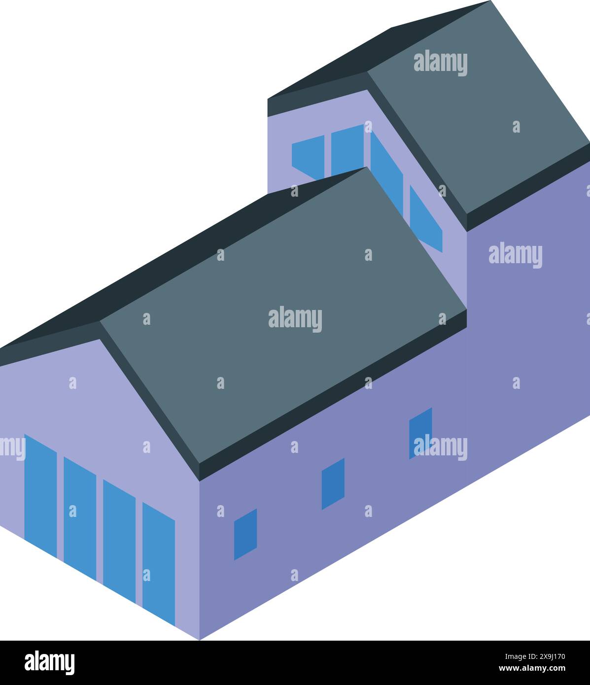 Isometric illustration of a modern industrial warehouse building with ...