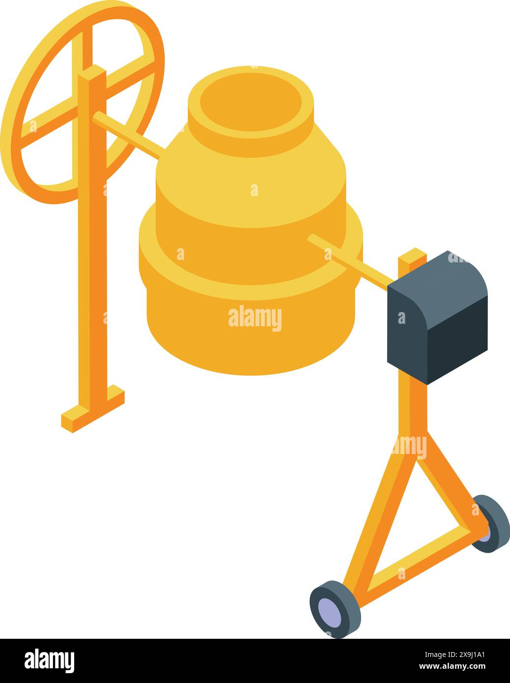 Isometric vector graphic of a concrete mixer with a wheelbarrow and ...