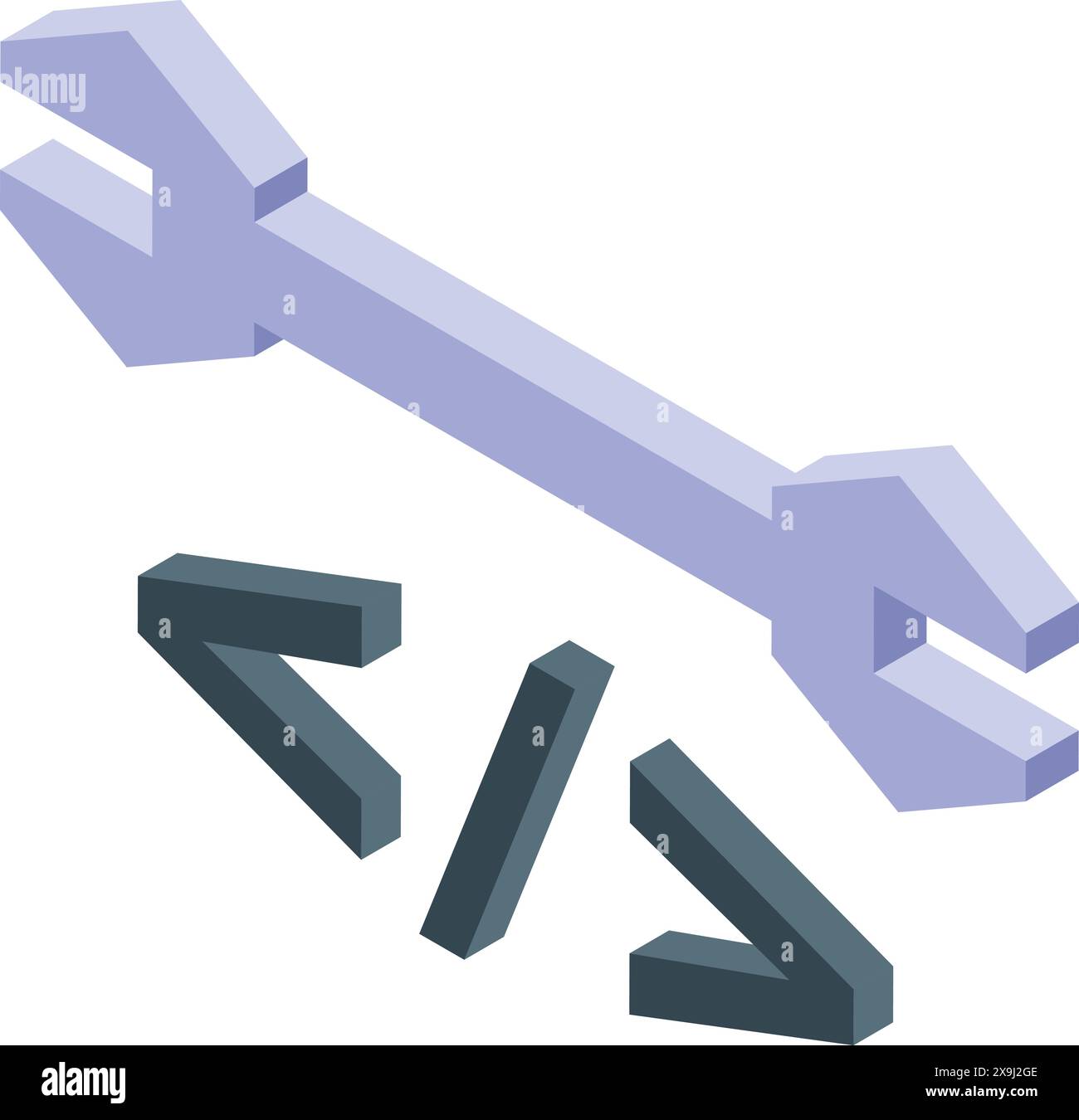 3d isometric illustration of a wrench and three bolts on a white ...