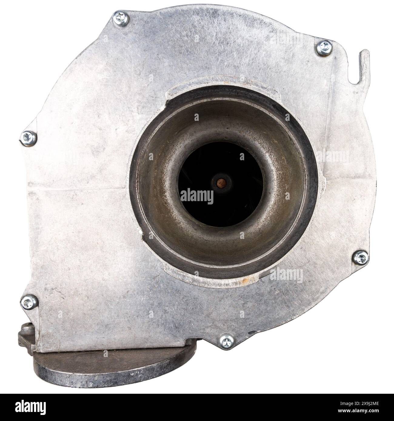 Spare gas boiler part isolated on white background. Close up of a used ...