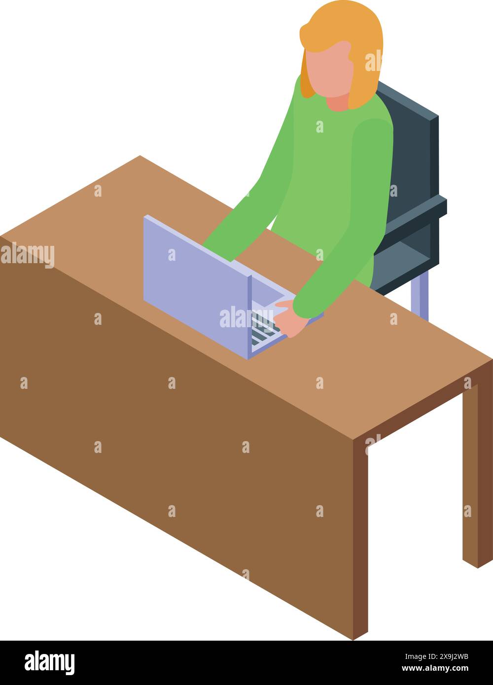 Isometric illustration of a female professional typing on a laptop at ...
