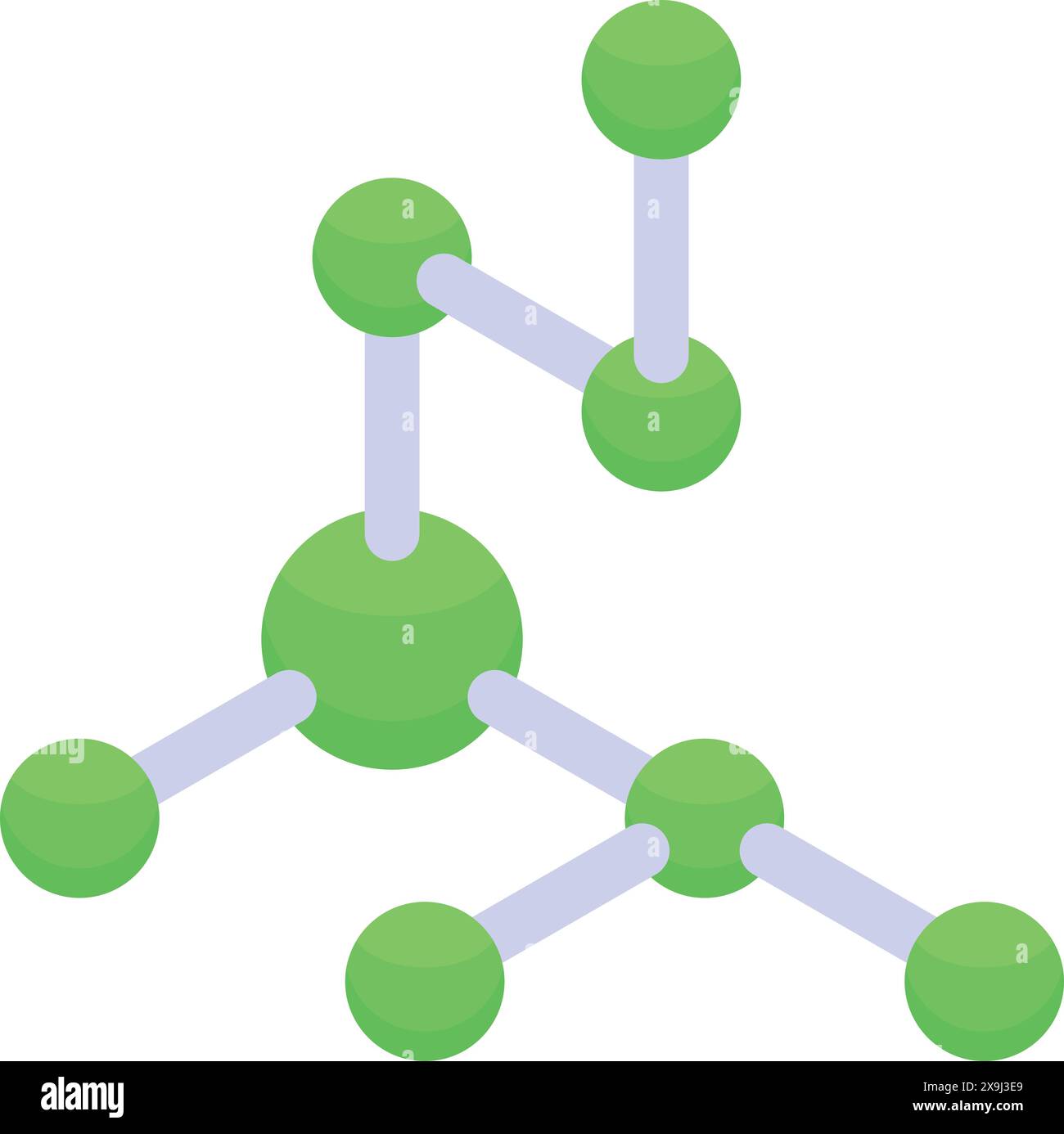 3d isometric molecular model illustration with spherical bonds and ...