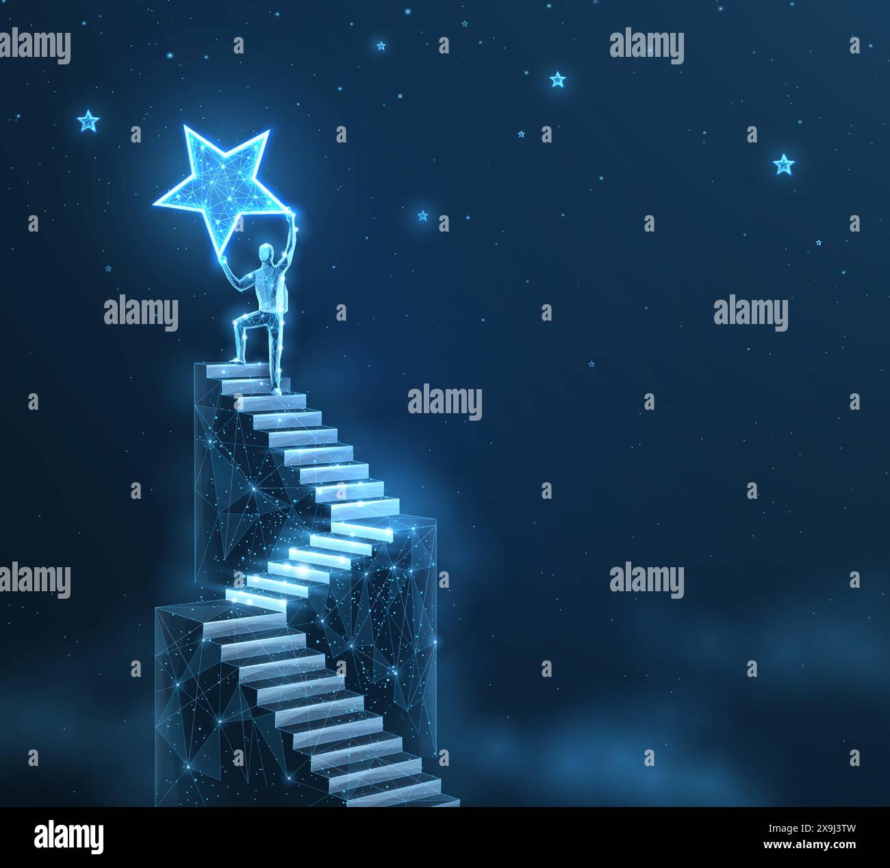 Man on the top of stair reach star. Achieve dream, Career growth, Reach ...