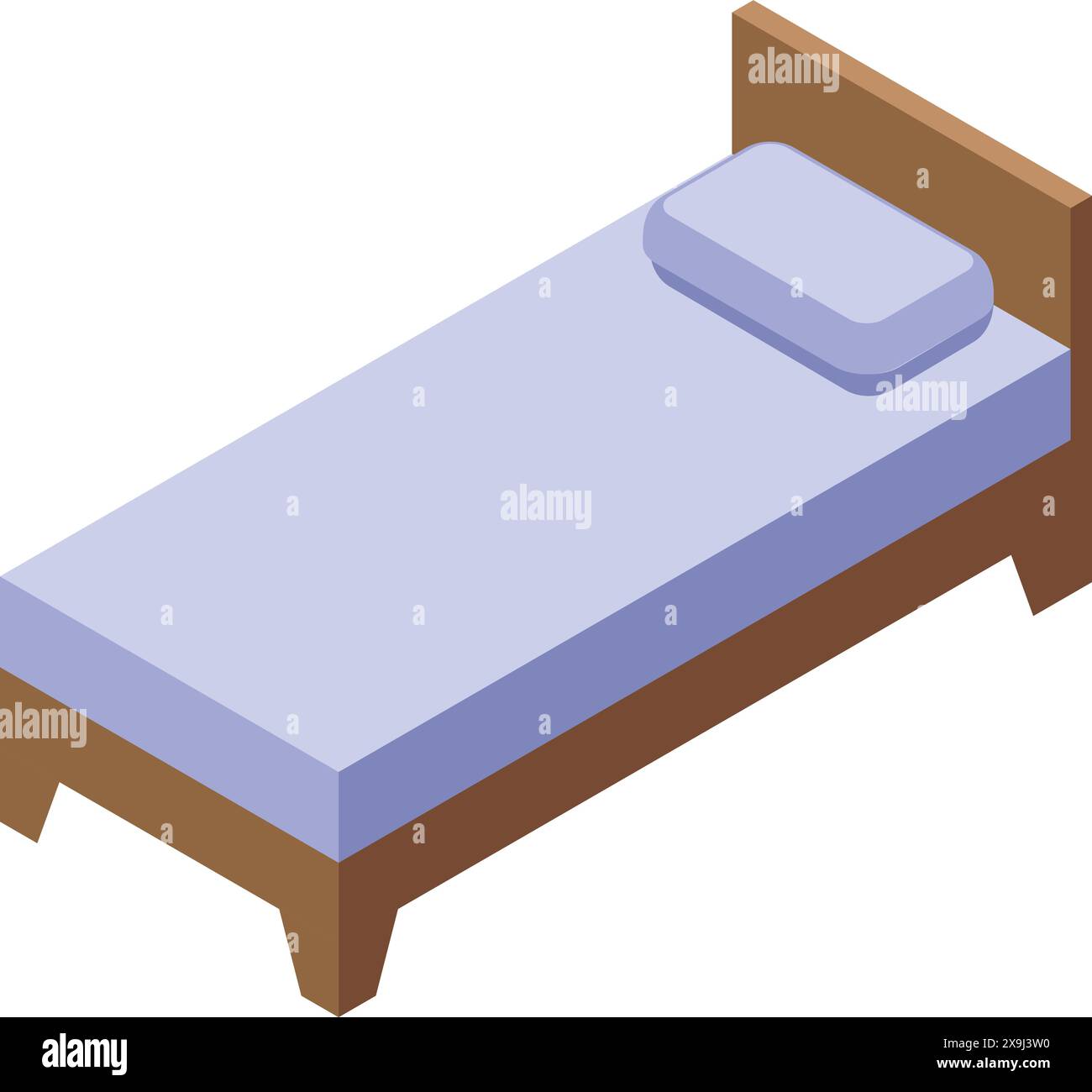 Simple and modern isometric illustration of a single wooden bed with a ...