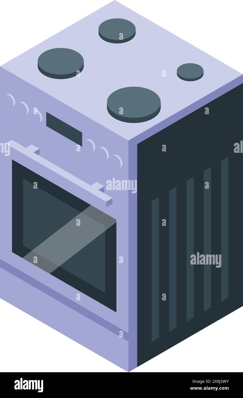 Modern isometric kitchen stove illustration with clean lines and ...