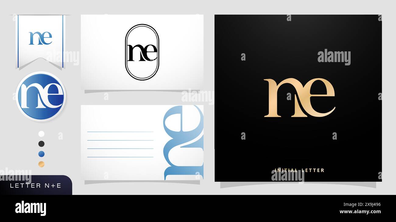 a set of business cards with the letter NE Luxury Initial Letters N and ...