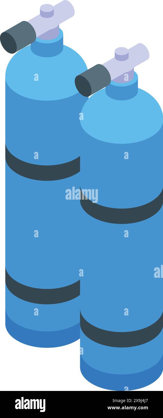Isometric vector illustration of two blue scuba diving oxygen tanks on a white background Stock ...