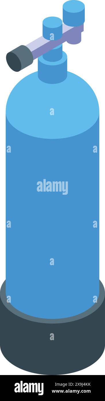Detailed isometric vector illustration of a blue oxygen tank, a lifesaving medical equipment ...