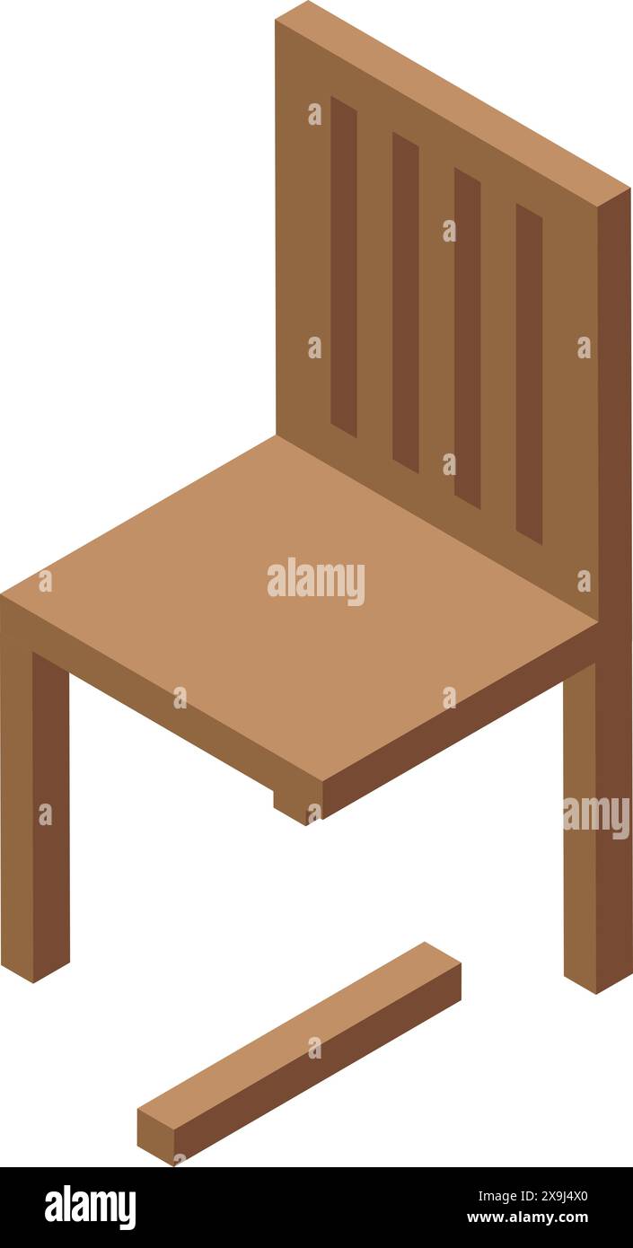 Isometric 3d illustration of a detailed, realistic wooden chair with a ...