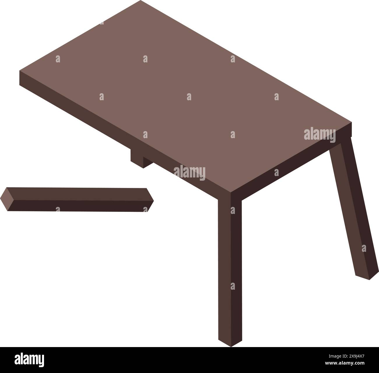 Illustration of a broken wooden table in isometric view with damaged ...