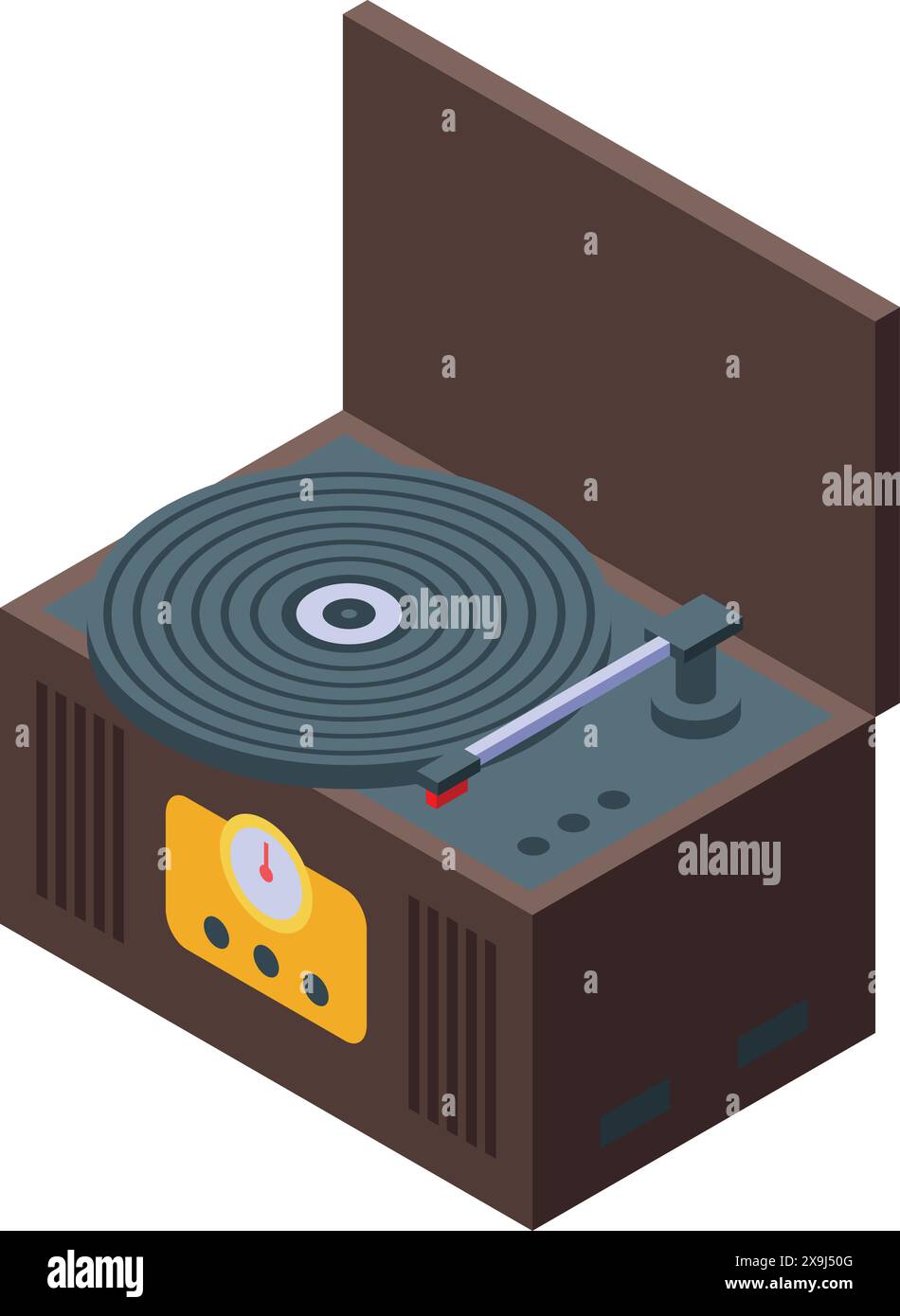 Detailed isometric illustration of a vintage record player in a classic ...
