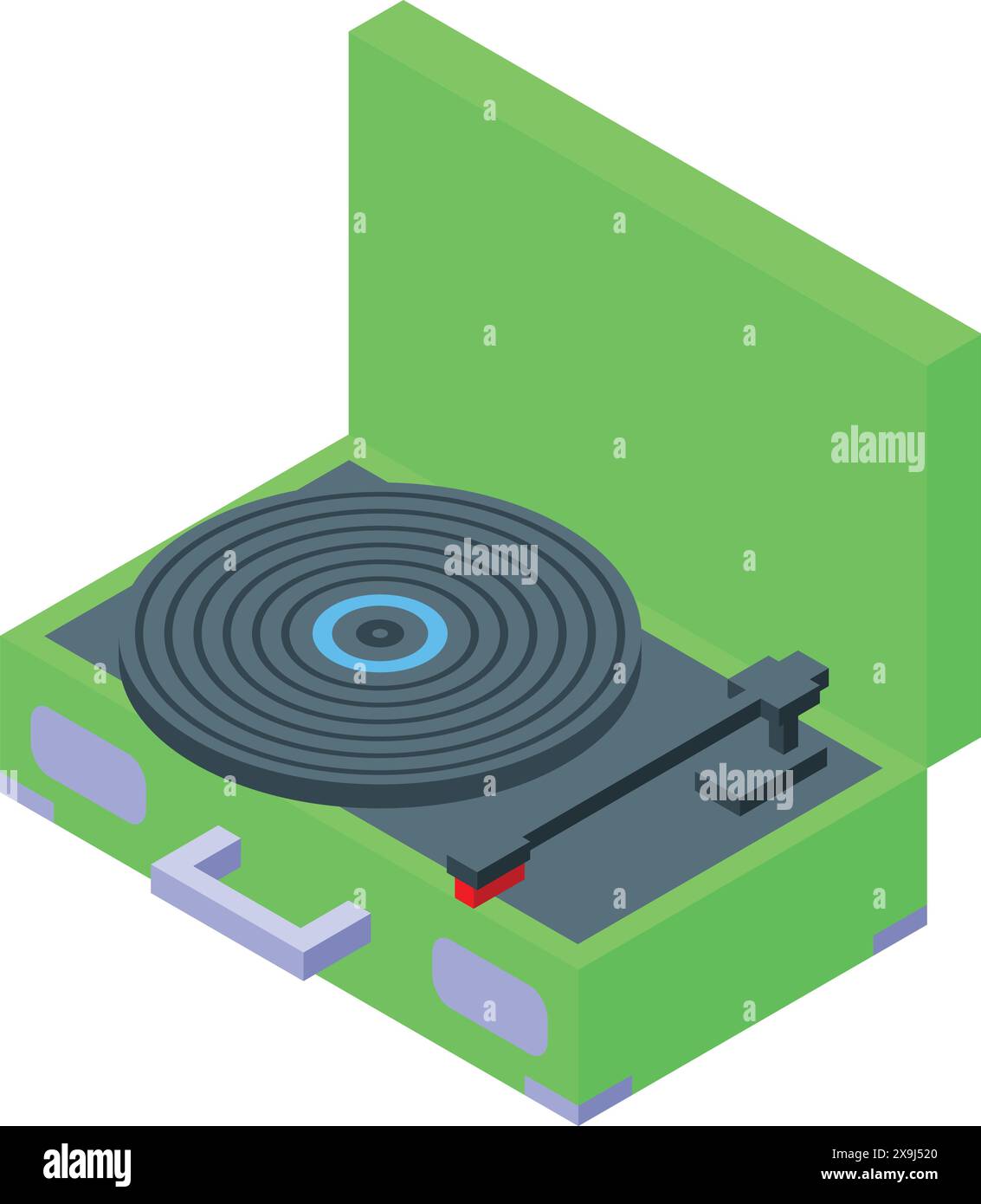Colorful isometric illustration of a classic vinyl record player on a ...