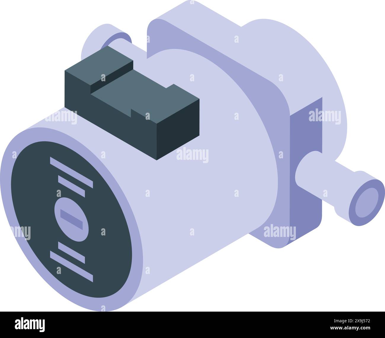 Isometric electric motor illustration in purple on white background ...