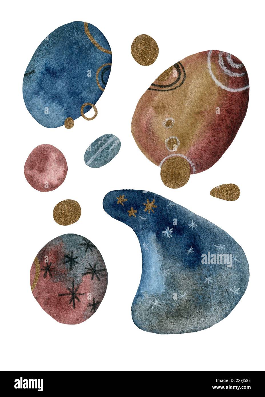 Abstract art background with elements of watercolor stains, stones ...