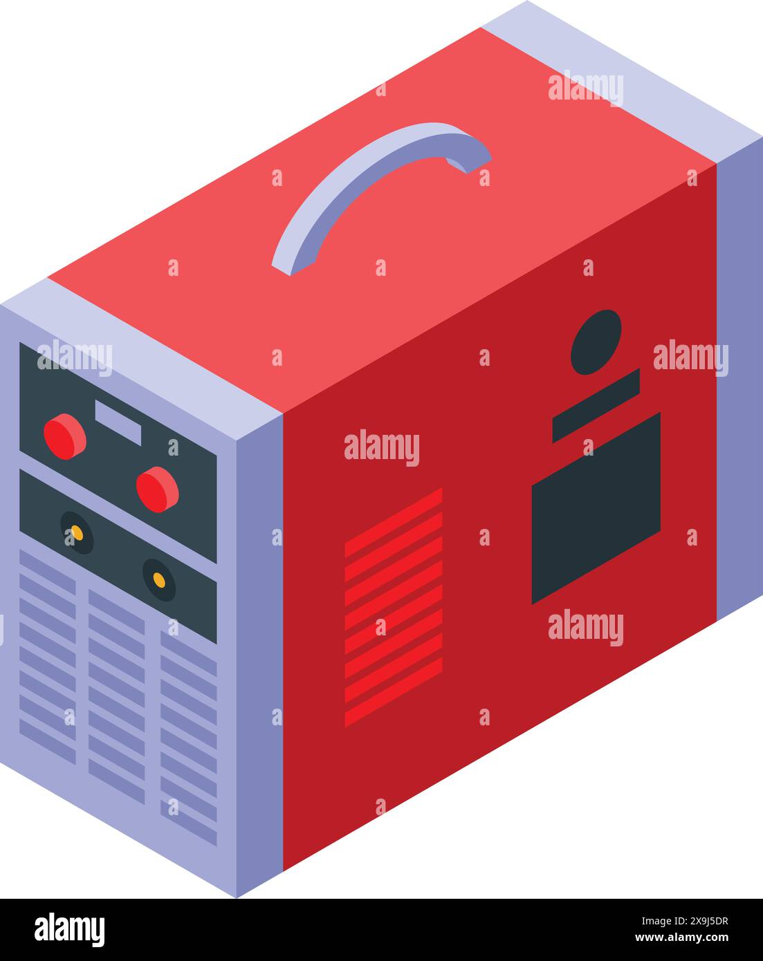 Isometric red generator illustration with modern 3d power equipment for ...