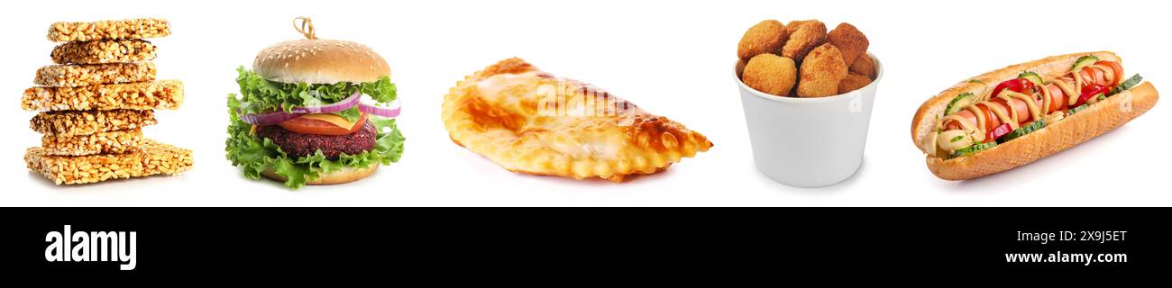 Set of different fast food products on white background Stock Photo - Alamy