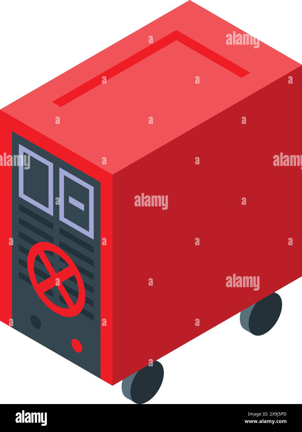 3d isometric illustration of a portable red power generator, suitable ...