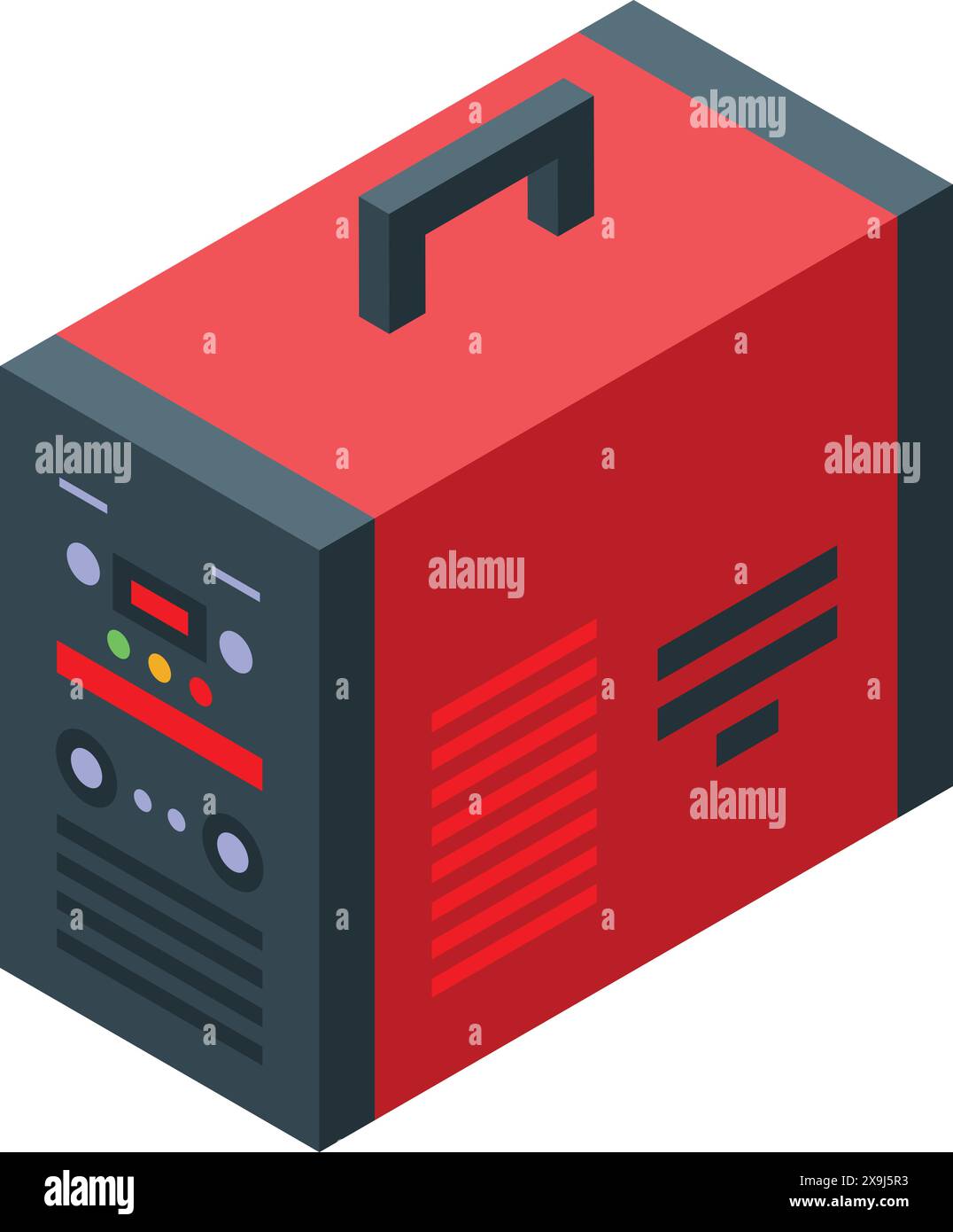 Isometric vector illustration of a red portable generator, a compact ...