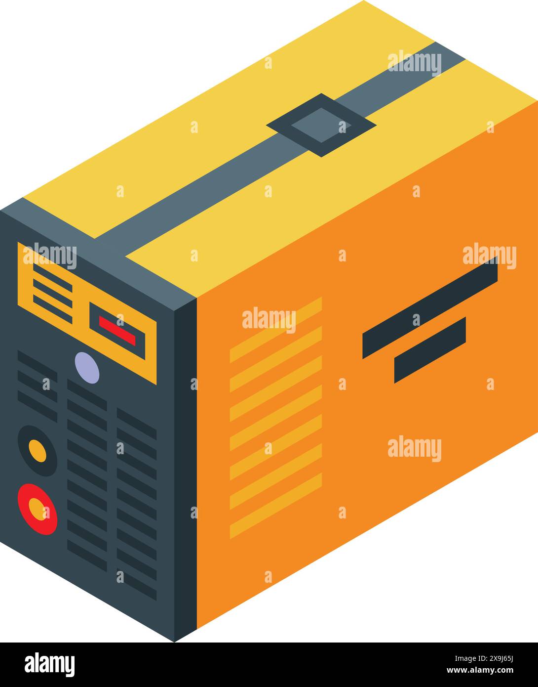 Detailed 3d isometric graphic of an orange and black power supply for ...