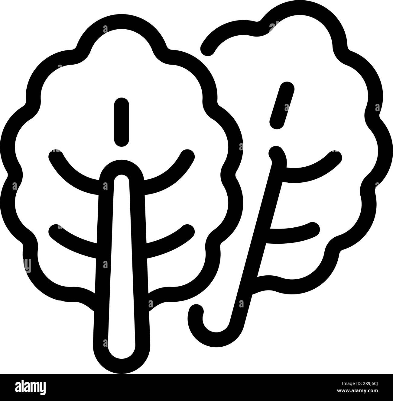 Simple linear vector illustration of two trees, suitable for icons and ...