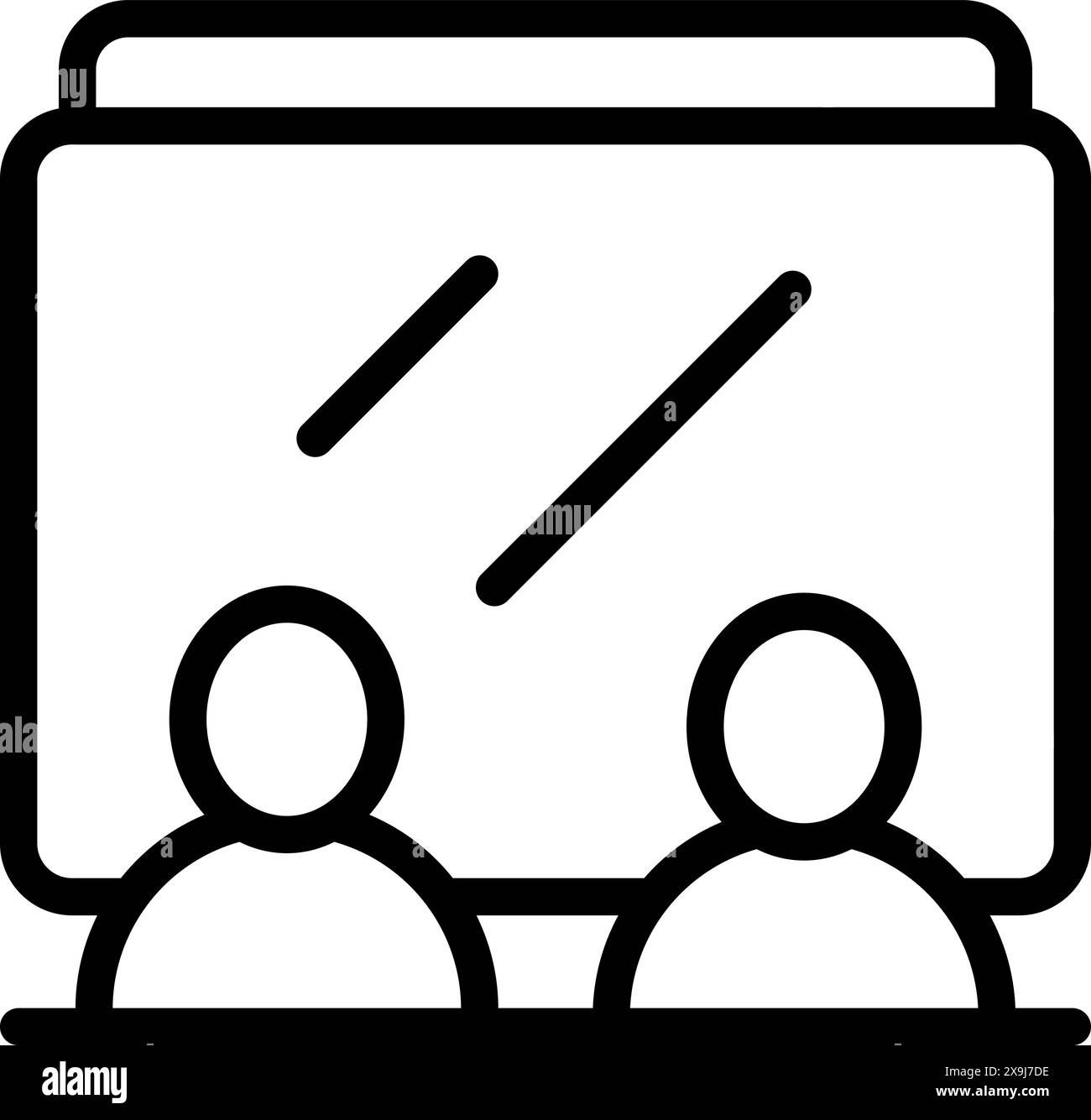 A simplistic black and white icon depicting a business presentation ...
