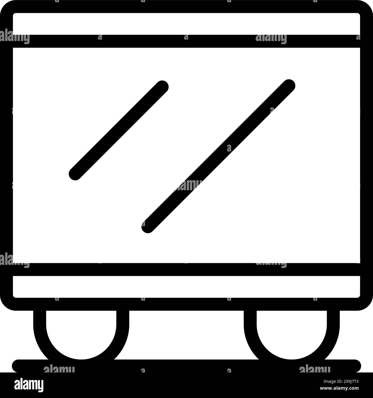 Simplistic outline of a trash bin on wheels in a clean black and white ...