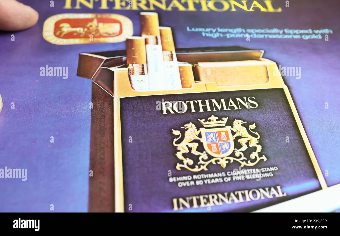 Viersen, Germany - May 9. 2024: Retro old magazine Rothmans cigarettes ...