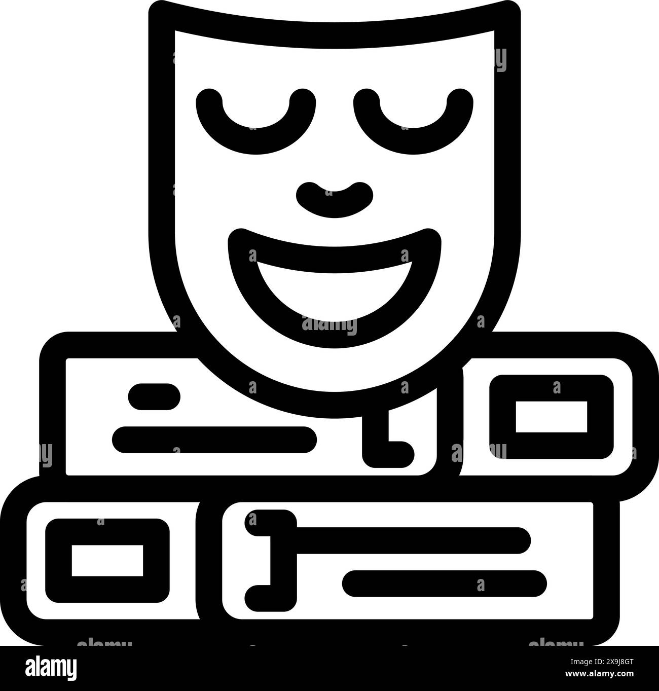 Black and white line art of a smiling theater mask symbolizing comedy ...