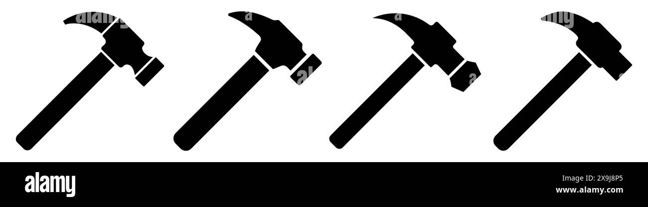 Hammer icons set. Black hammer logo icon in flat design. Vector ...