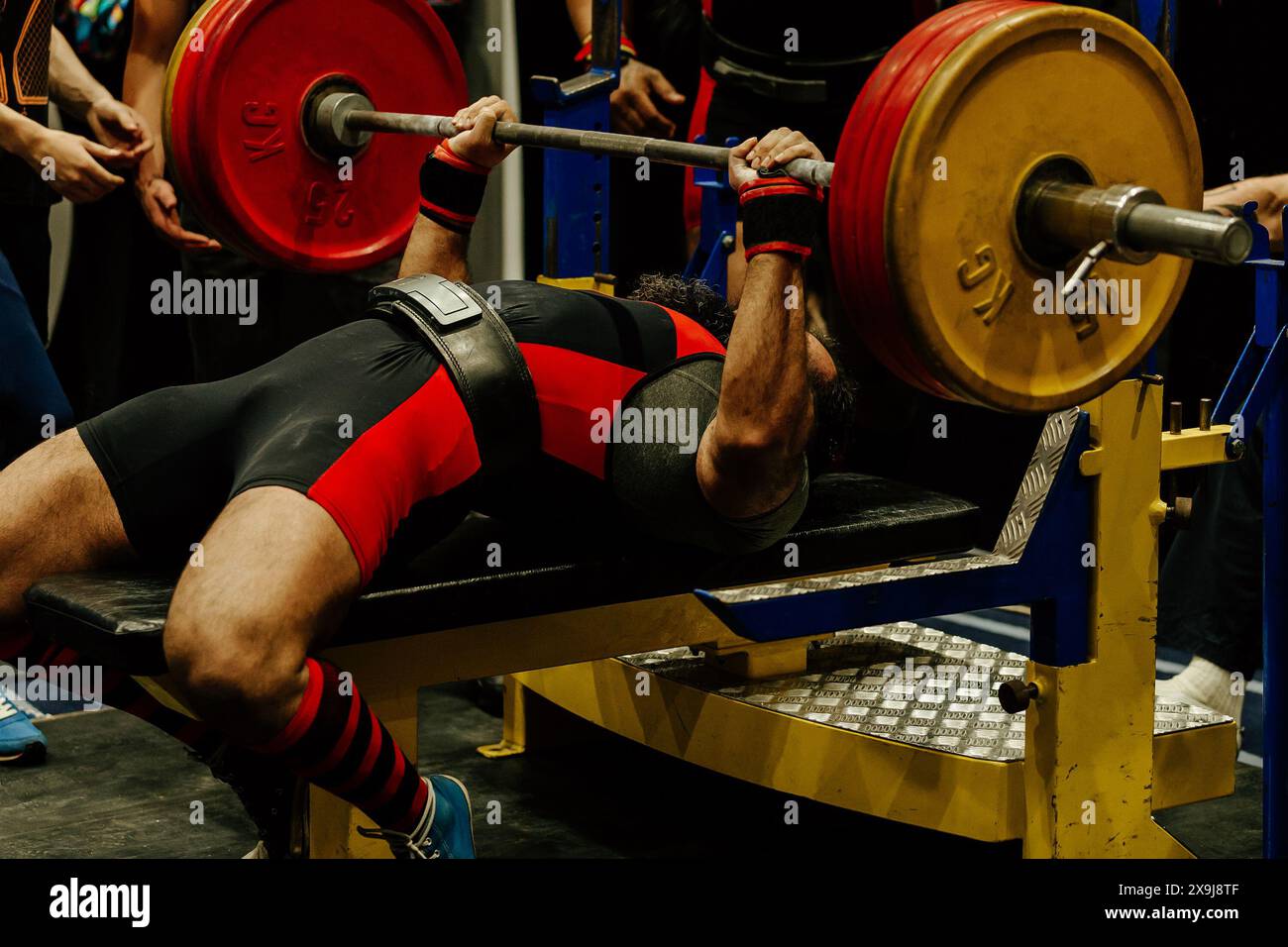 bench press indian athlete at powerlifting competition, barbell weight ...