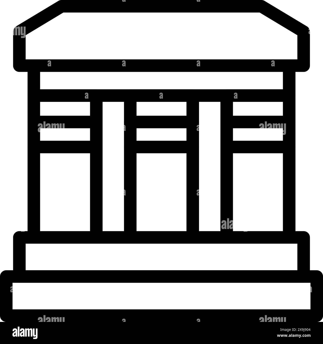 Classic bank building icon in black and white vector outline ...