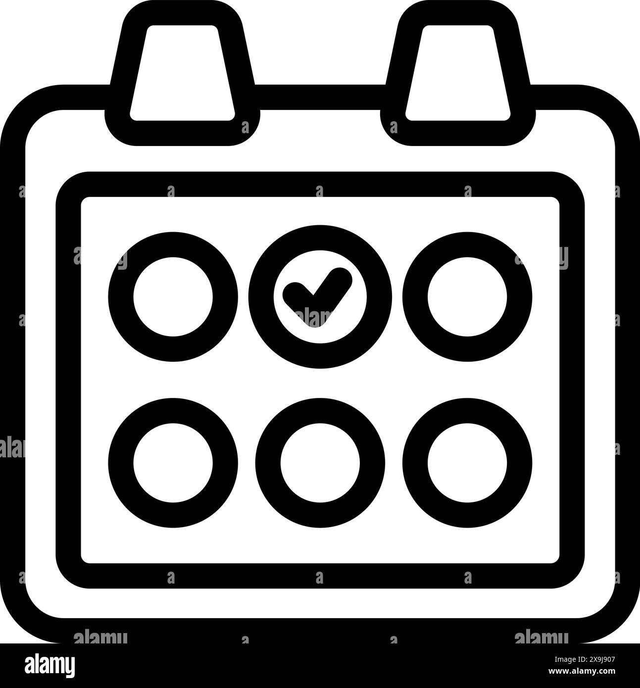 Simplified line drawing of a calendar with date checkmark, in ...