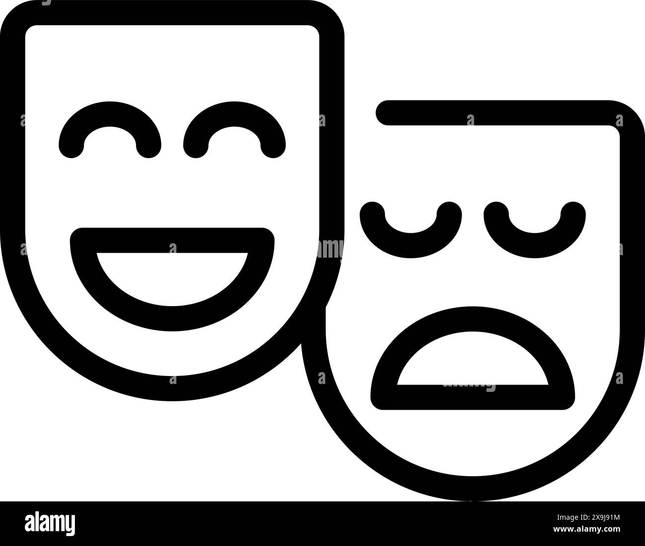 Iconic black line art of comedy and tragedy masks representing the ...