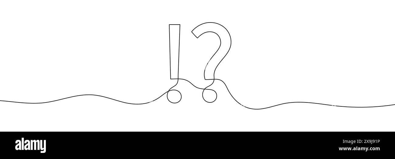 Continuous single line drawing of a question mark and an exclamation ...