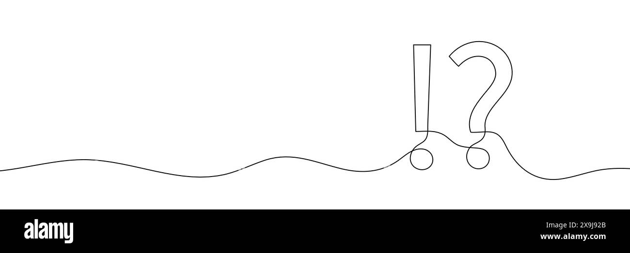 Continuous single line drawing of a question mark and an exclamation ...