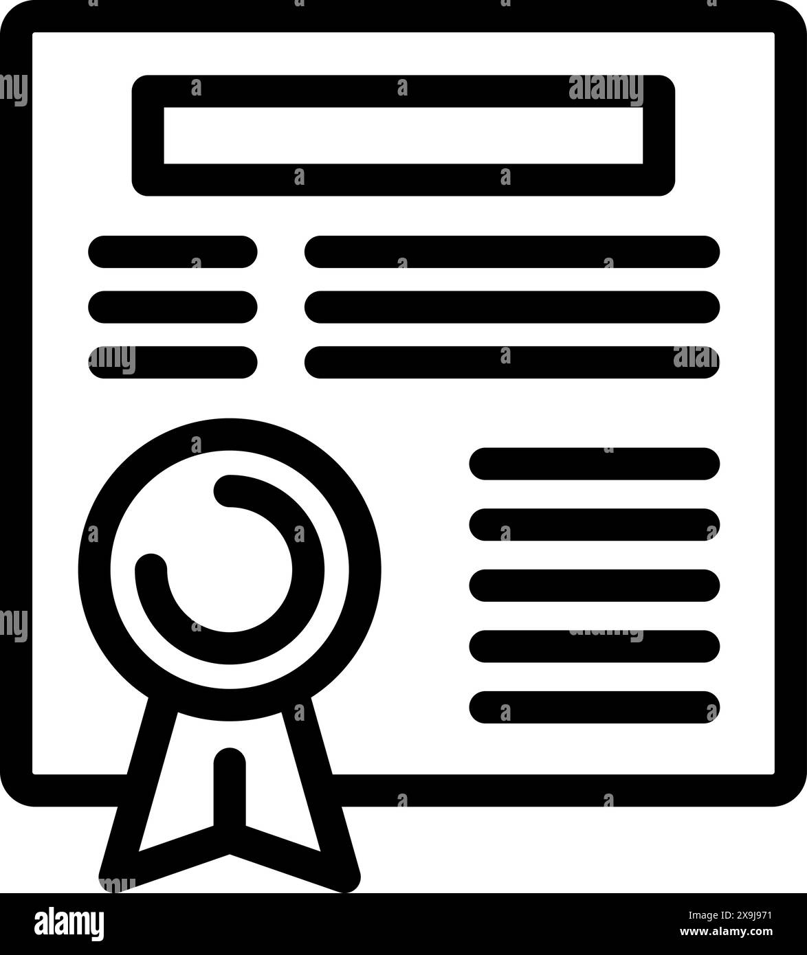 Certificate of achievement icon with completion ribbon and ...