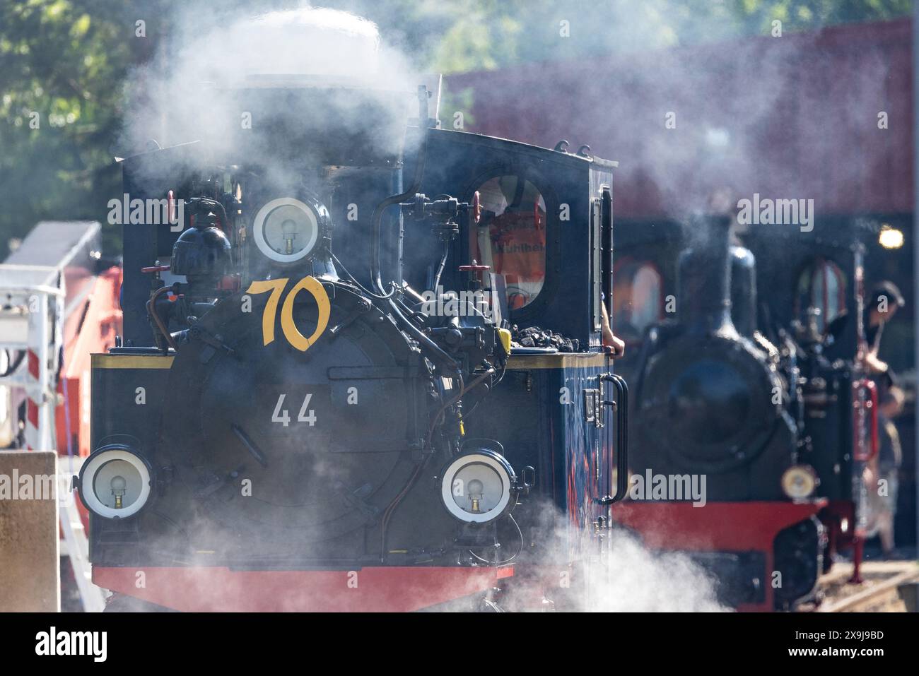 01 June 2024, Brandenburg, Cottbus: A steam locomotive is labeled with ...