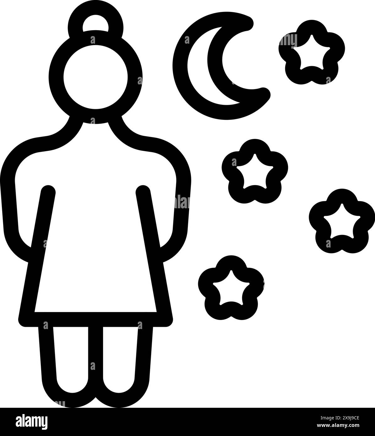 Graphic icon featuring a female figure with moon and stars ...