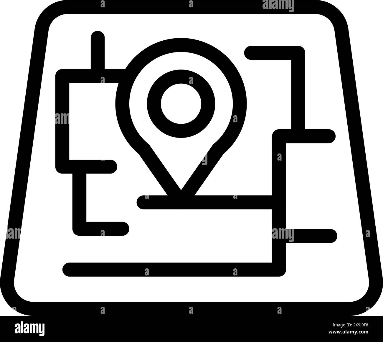 Simple line drawing of a map icon featuring a location pin, isolated on ...