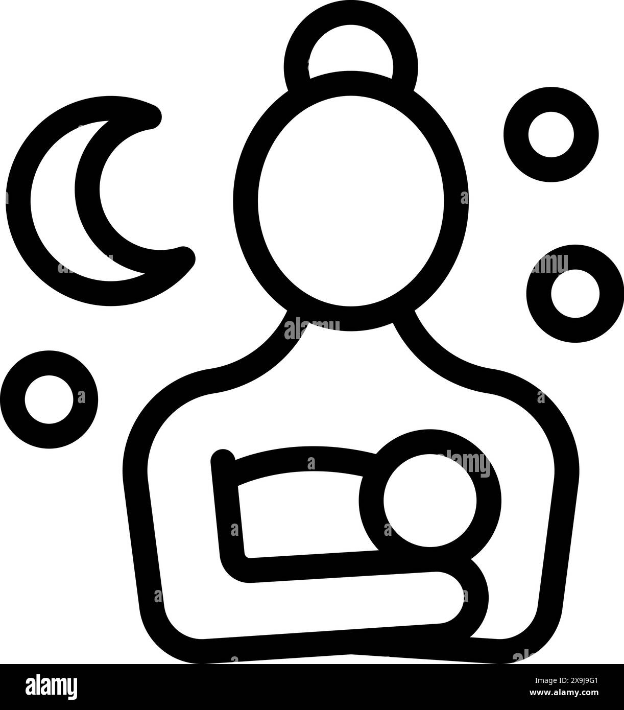 Simple black and white line drawing of a mother holding her baby with ...